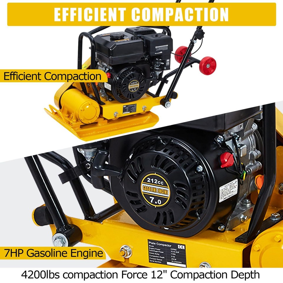 7HP Plate Compactor Rammer 212CC Gas Engine 4200lbs Compaction Force ...
