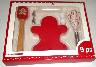 CHRISTMAS GINGERBREAD MAN Baking Mold Treat Pan ~ 9 Pc. Decorating Set ...