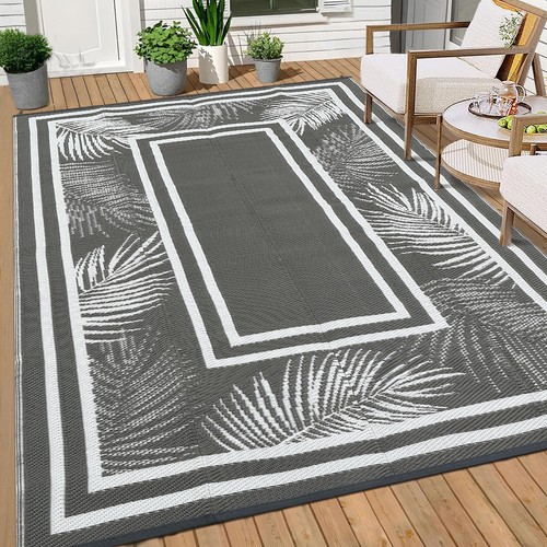 Gray Outdoor Rug 8x10 Waterproof For Patio Porch Camping Garden Carpet ...