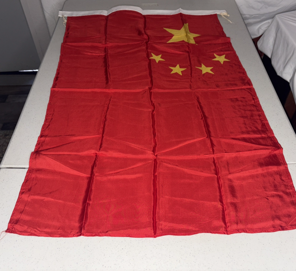Chinese 5 Star Red Silk flag vintage 97cm x 62cm 1986 | eBay
