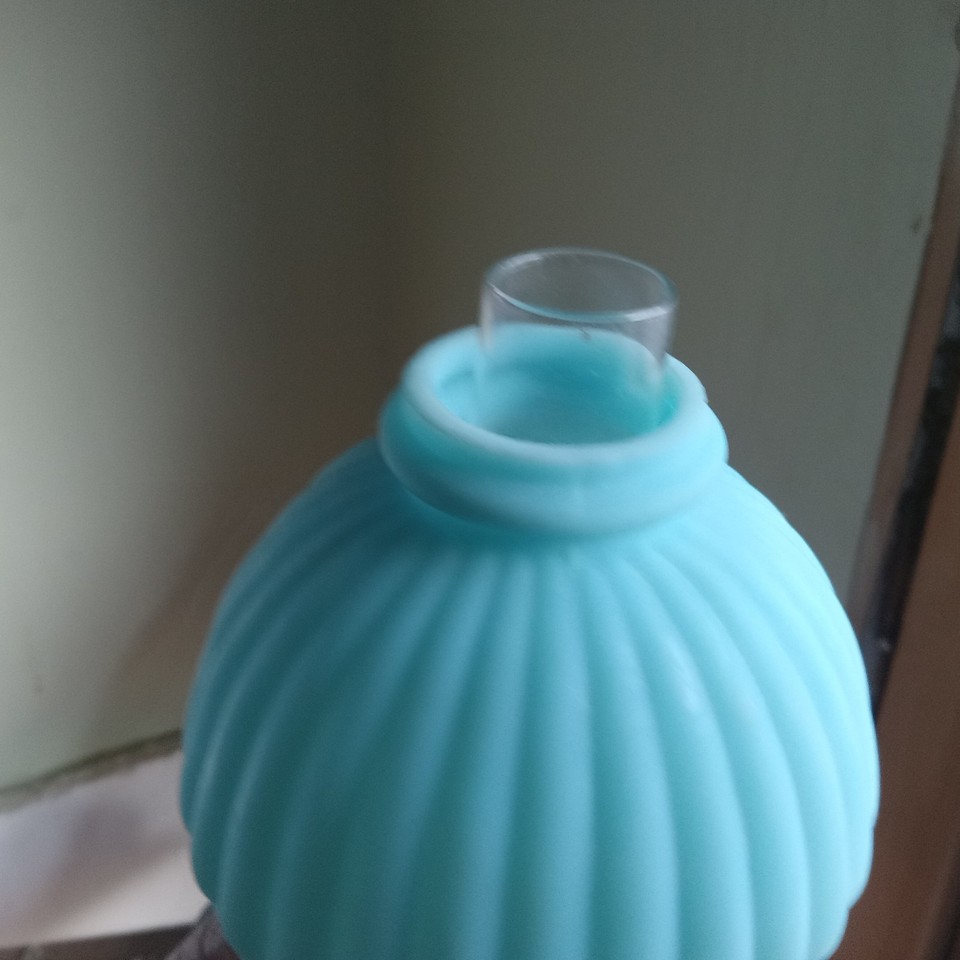 1890 RARE BLUE OPAQUE GLASS PEARL BABY McKEE MINIATURE OIL LAMP W ...