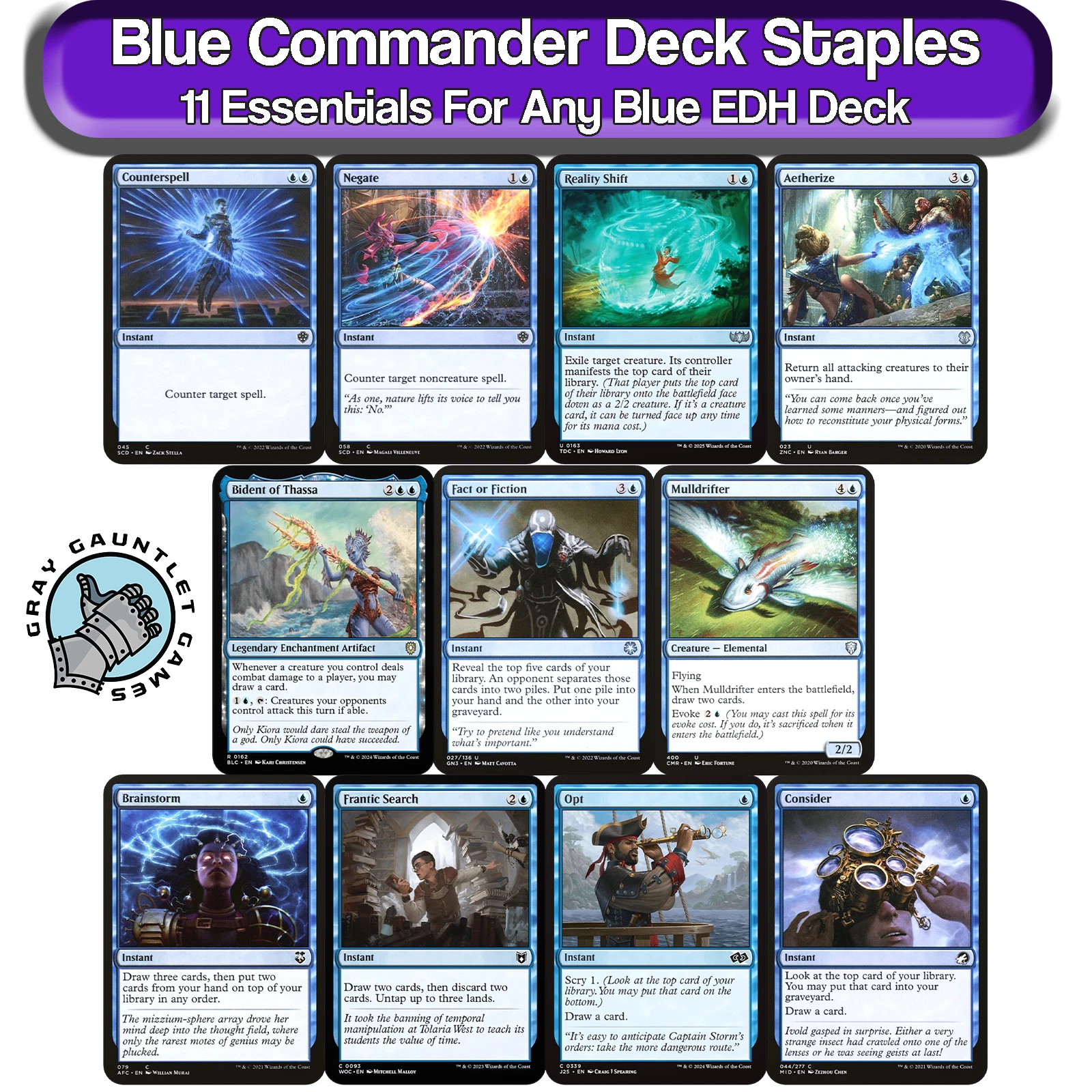 BLUE Commander Deck Staples Pack MTG Bundle EDH Kit Magic Draw Ramp ...