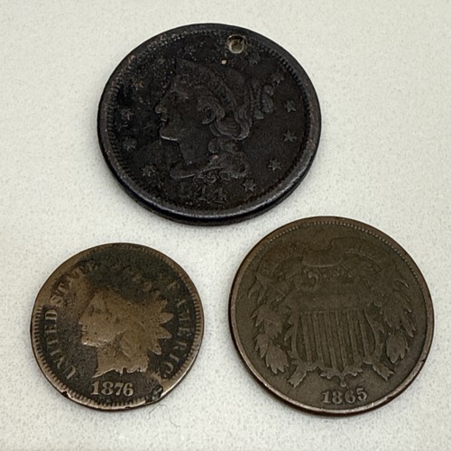 3 Antique U.S. Copper Coins 1844–1876 Large Cent Indian Head Cent Two ...