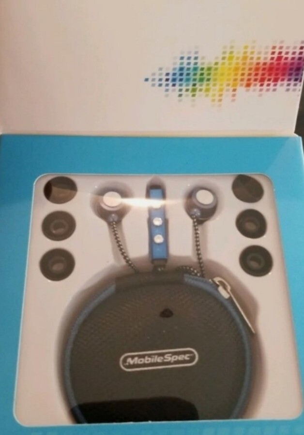 Mobile spec stereo earbuds cloth cord/ in-line mic/ storage pouch **NEW ...