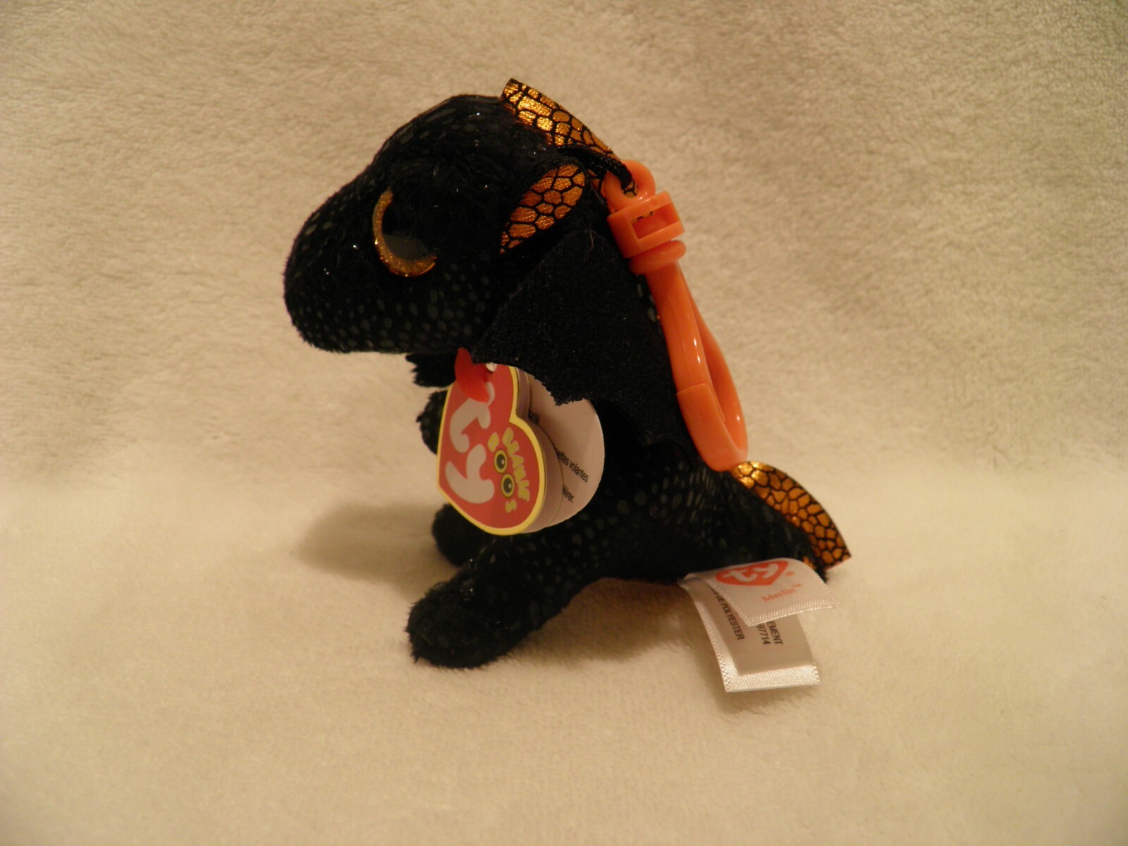 Ty Beanie Boos 2017 Merlin Key Clip Keychain Black Dragon Orange ...
