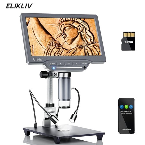 Elikliv 7" IPS Digital Microscope 1200X 12MP Full Coin View Magnifier ...