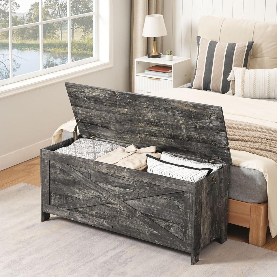 43.3" Toy Chest, Sturdy Entryway Storage Chest with Safety Hinges ...