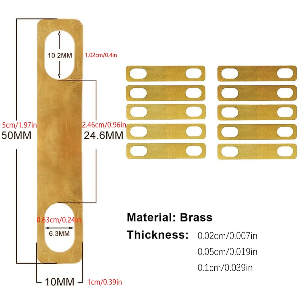 10x Brass Guitar Neck Shim 0.2mm 0.5mm 1mm Assortment for Electric ...