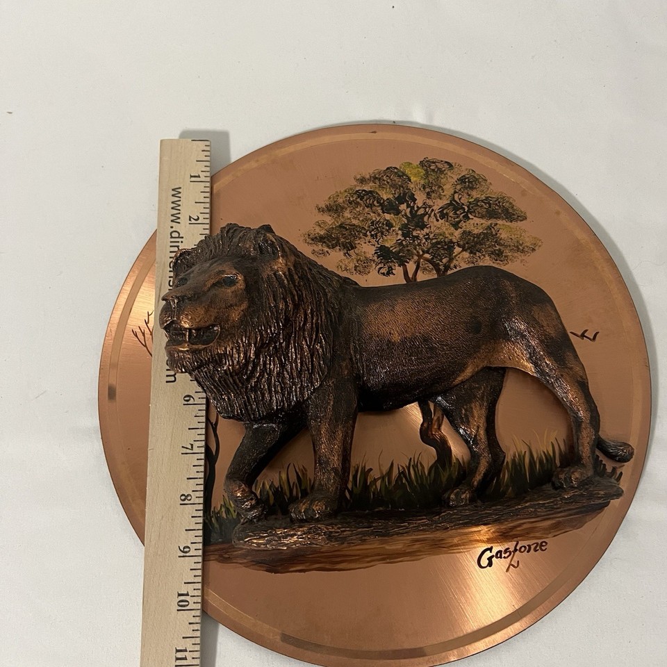 Vintage GASTONE Copper Art Copperware 3D Lion Wall Plaque African EUC ...