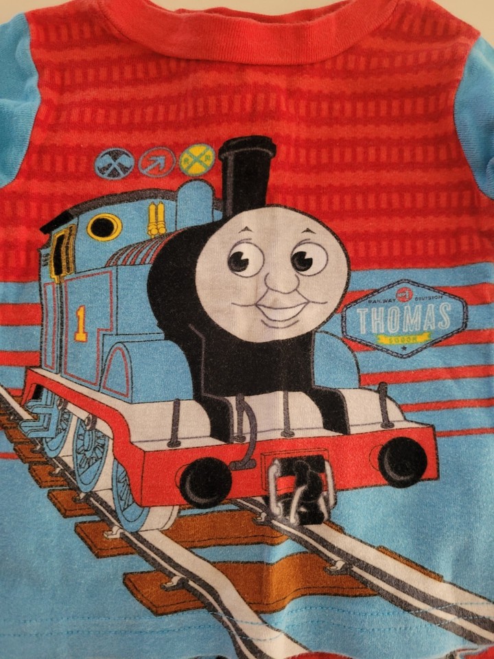 THOMAS AND FRIENDS Train Engine Pajama set Top Shirt Bottom Pant 24 M ...