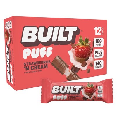12 Built Bar, Puff Protein Bars, Strawberries 'N Cream Puff, 15g ...