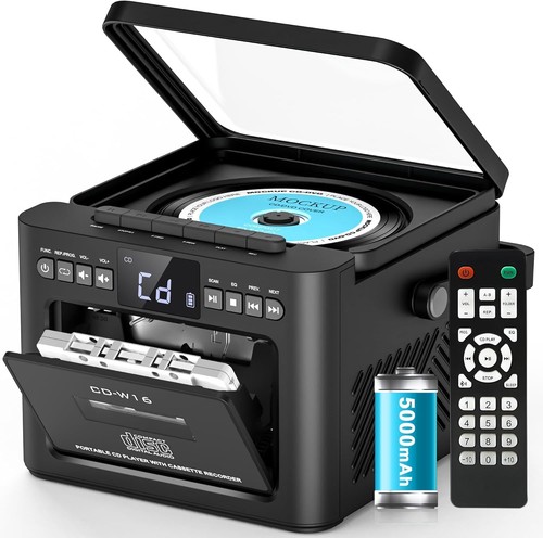 Greadio Portable CD Player for Home, Rechargeable Boombox Cassette ...