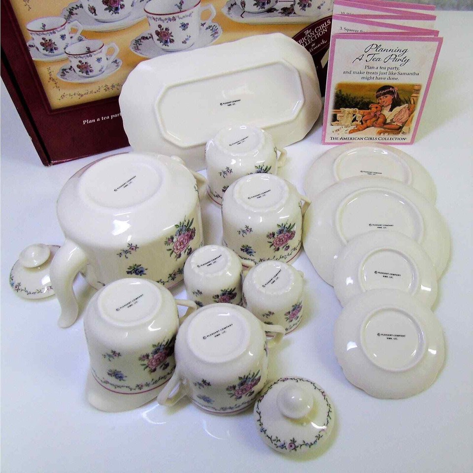 American Girl SAMANTHA TEA SET Teapot Cups Saucers Sugar Bowl Creamer ...