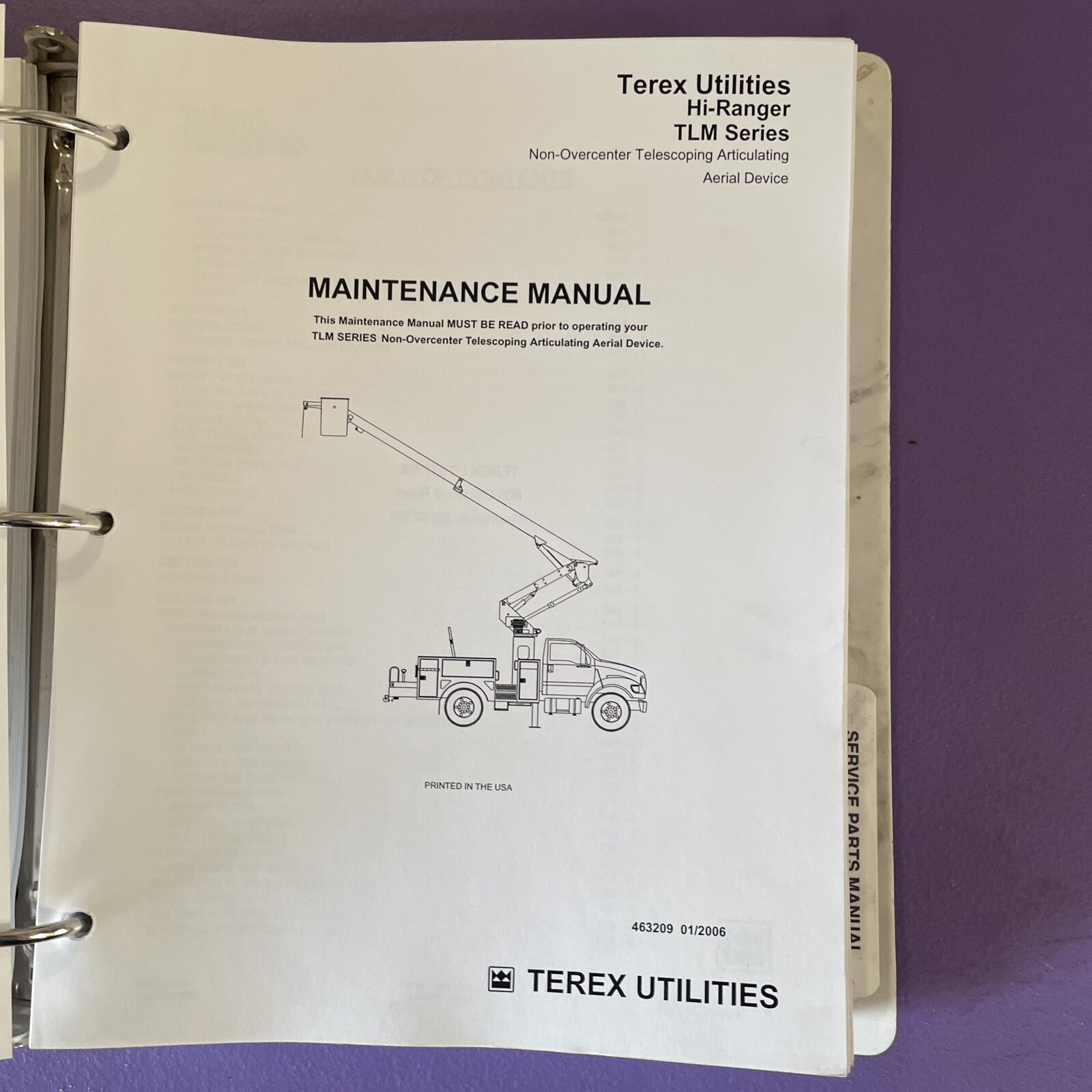 TEREX UTILITIES HI-RANGER TLM SERIES OPERATOR MAINTENANCE SERVICE PARTS ...