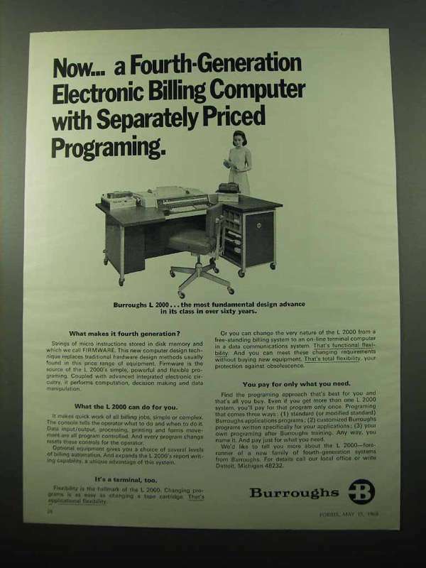 1969 Burroughs L 2000 Computer Ad - Fourth-Generation | eBay