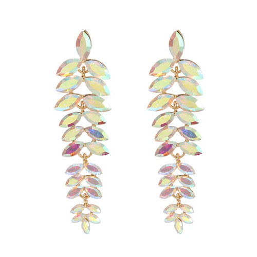 Bling AB Crystal Rhinestone Long Leaf Stud Earrings | eBay