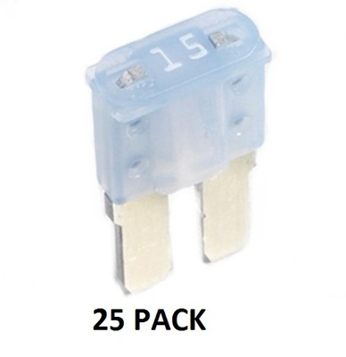 25 PACK - MICRO 2 BLADE FUSES - 15 AMP AUTOMOTIVE ULTRA MINI FUSES # ...
