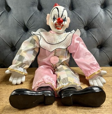 Vintage 80s Dynasty Porcelain Clown Doll Pink with Sage Checkers *RARE ...