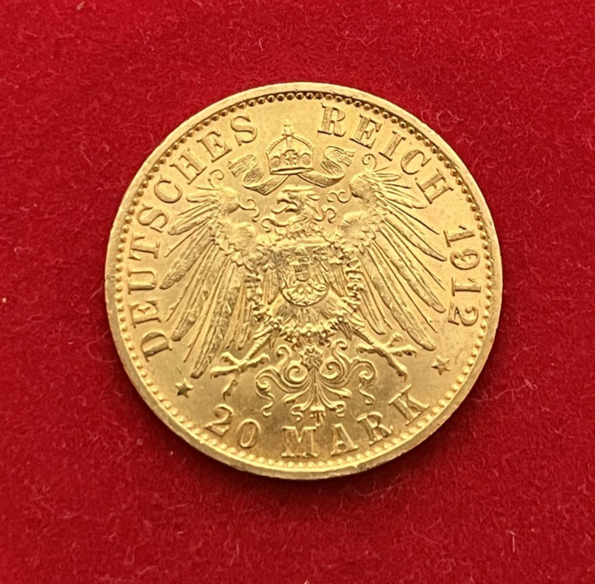 Gold Coin 20 Mark A 1912 Wilhelm II Prussia 7.96g .900 Fine Gold Rare ...