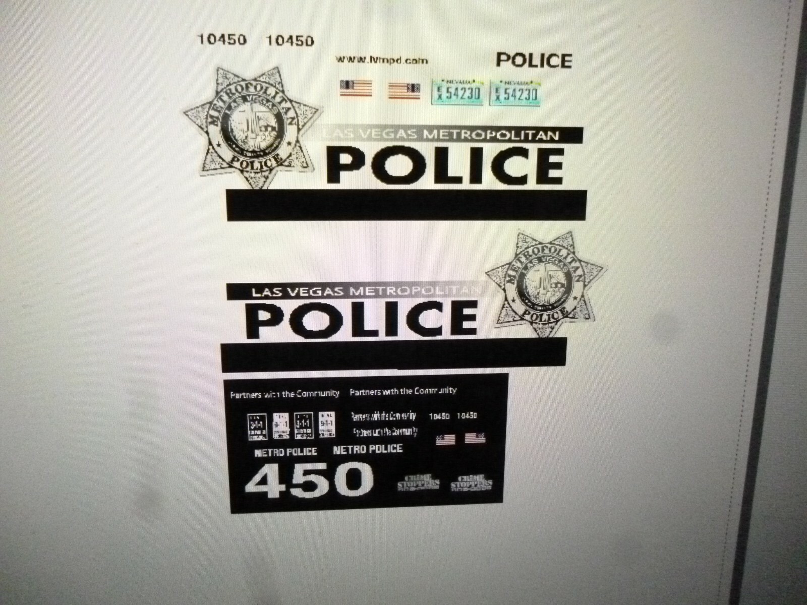 Las Vegas Nevada metro Police Vehicle Decals Custom 1:18 | eBay