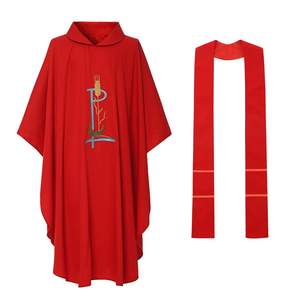 Catholic Red Chasuble with Bird Wheat Embroidered Priest outer Vestment ...