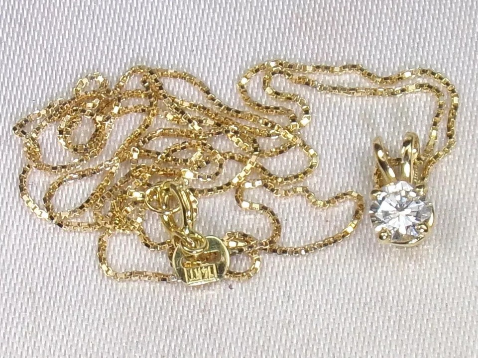 14k Yellow Gold .585 Diamond-.33 tcw Fine Solitaire Pendant Necklace-16 ...