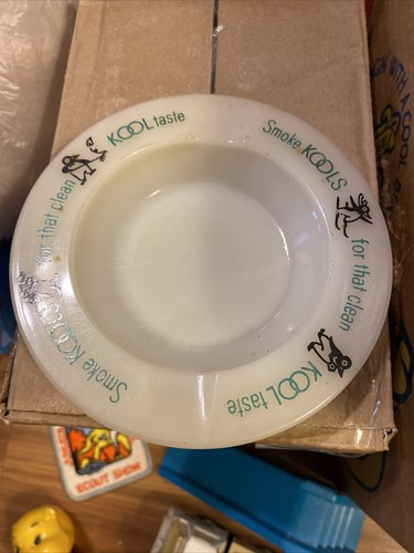 Vintage Kool Brand Cigarettes Ashtray Milk Glass Green Black Lettering ...