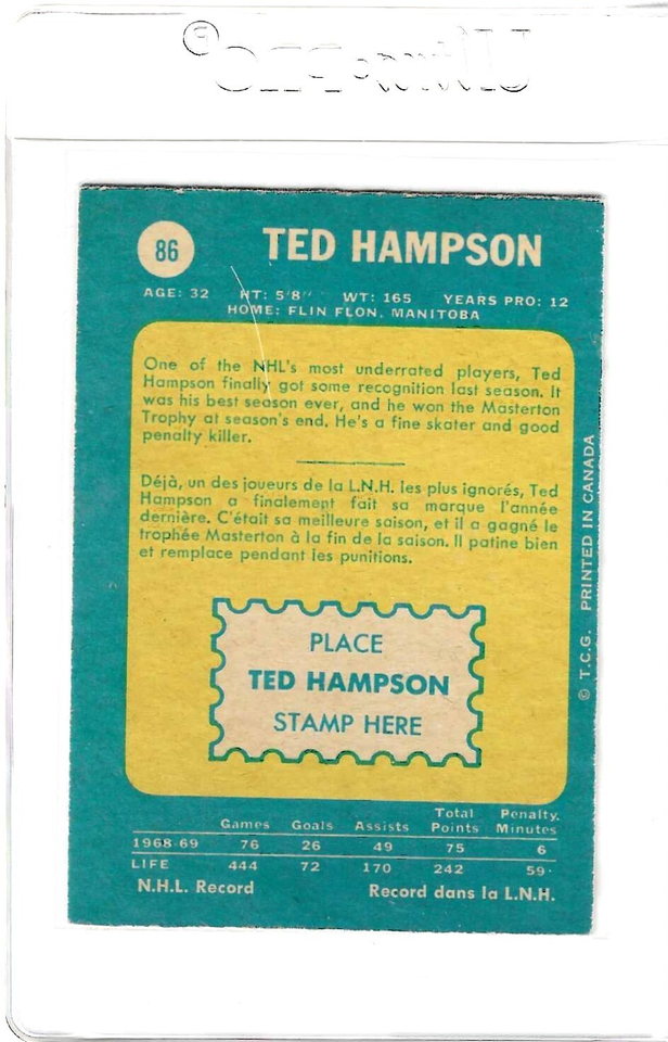 1969-70 Ted Hampson Set Break O-Pee-Chee California Golden Seals # 86 ...