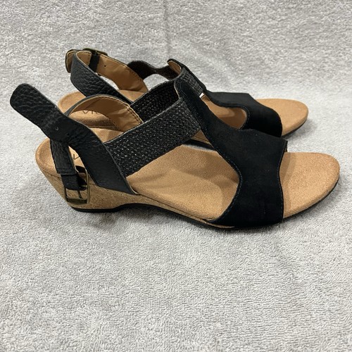 Vionic Sandals Womens 8 Kaytie Cork Wedge Buckle Slingback Black ...
