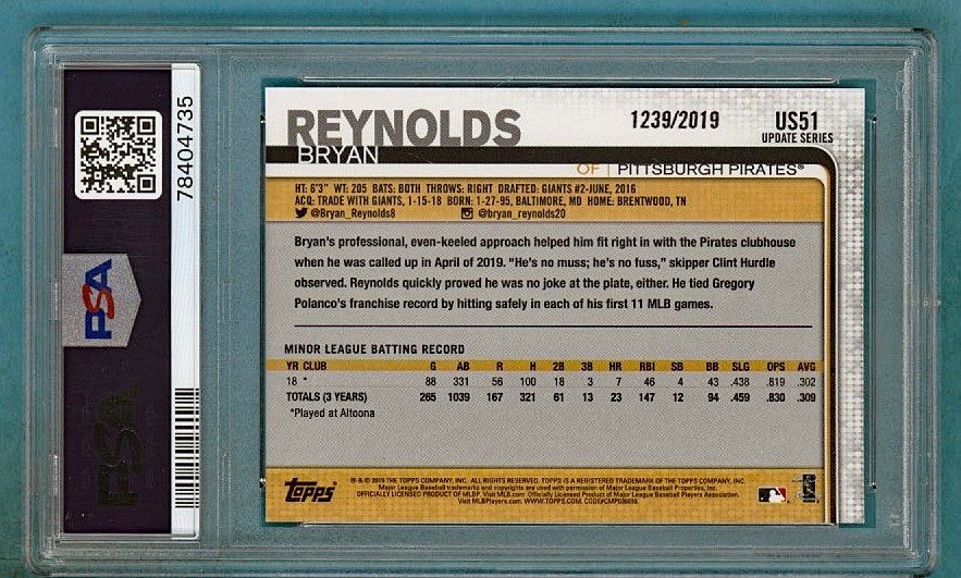 2019 Tops Update Brian Reynolds Gold /2019 #US51 PSA 9! Pirates! | eBay