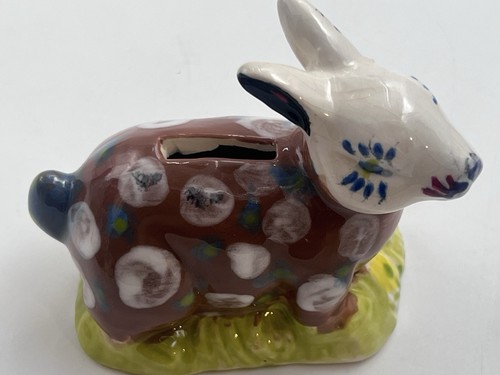 Small Hand Painted Rabbit Bunny Coin Bank Polka Dots | eBay