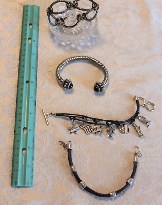 7 Various Bracelets, rhinestone, acrylic, metal, leather - various ...