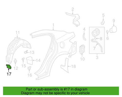 Honda 74475-TR0-A00 Right Rear Strake for 12-15 Civic & 13-20 Acura ILX ...