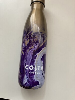 Costa Coffee Travel Flask Bottle Tall Metallic Gold Purple Marble ...