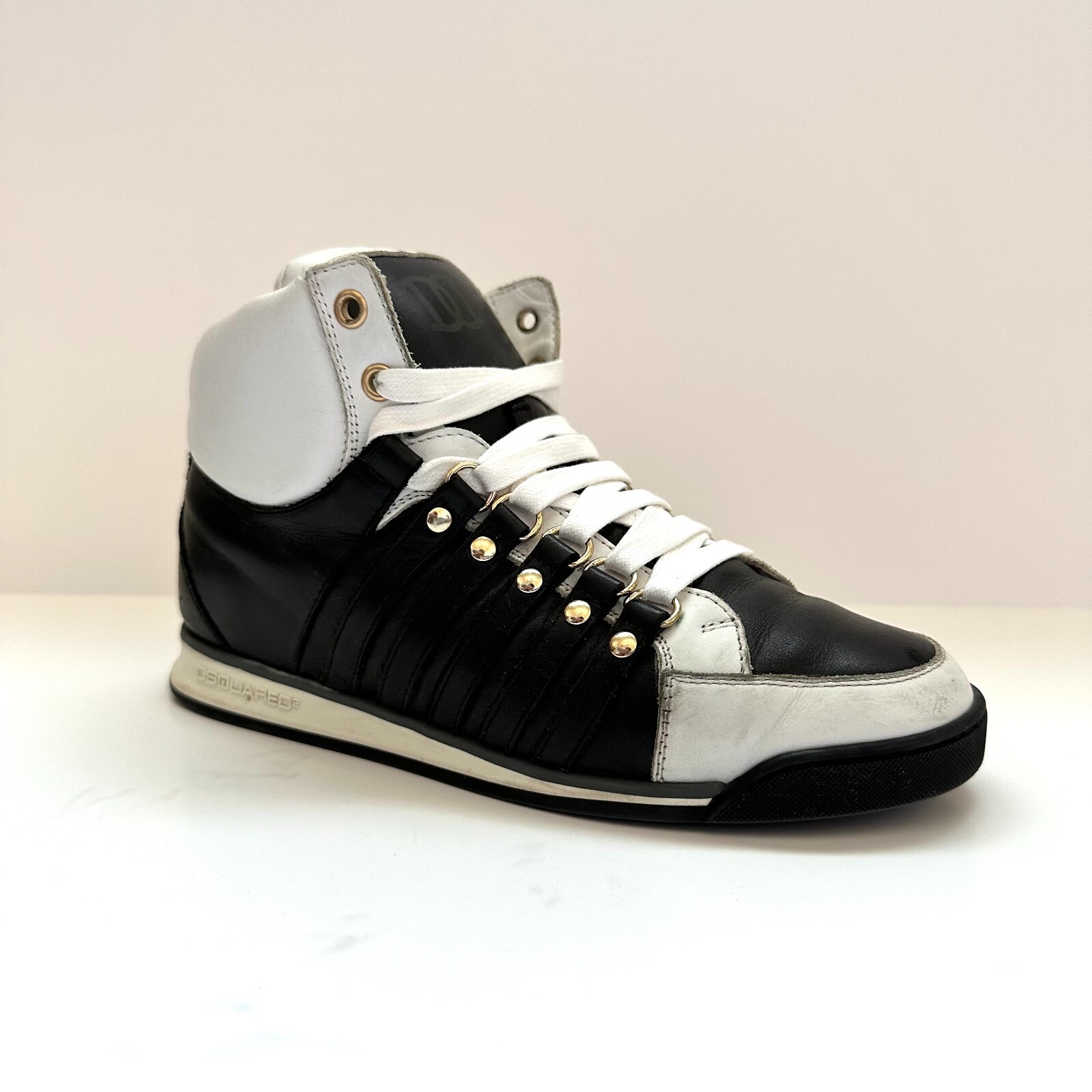 Dsquared2 High Top Designer Sneakers Black and White Leather Size 36 | eBay