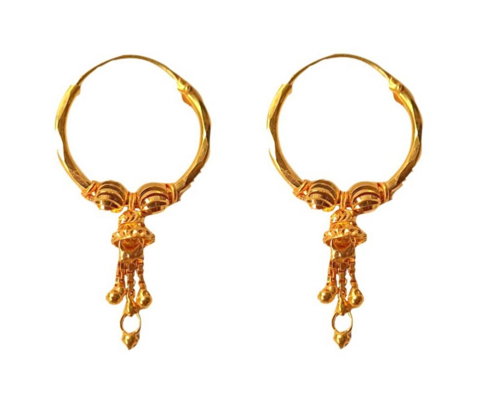 22K/18K Real Certified Fine Yellow Gold Bell Hoop Earrings | eBay