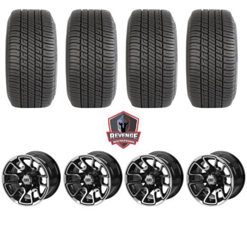 12" Tombstone Machined Black Golf Cart Wheels and Tires Combo 205/30-12 ...