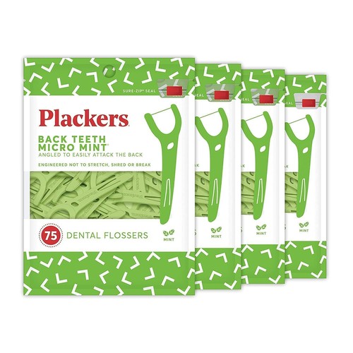 Plackers Back Teeth Micro Mint Dental Flossers, Mint Flavor, 75ct, Pack ...