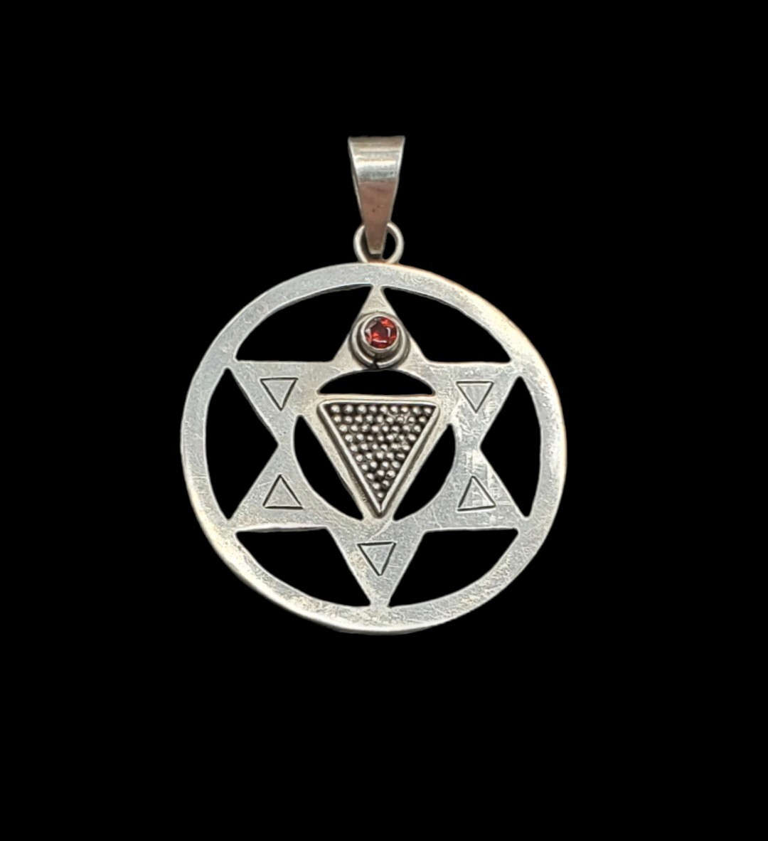 Vintage Brutalist Jewish Star Of David Garnet Stone 9… - Gem