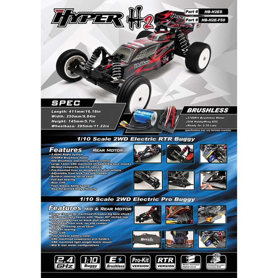 HoBao HB-H2E-C50B Hyper H2E 1/10 2WD Buggy Electric RTR Black Body | eBay