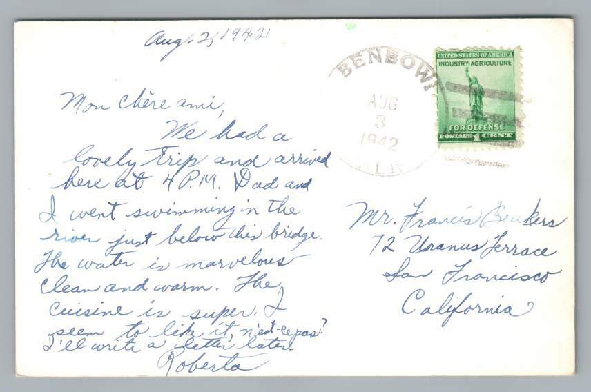 Eel River Bridge~Hotel Benbow GARBERVILLE CA DPO RPPC Redwood Highway ...