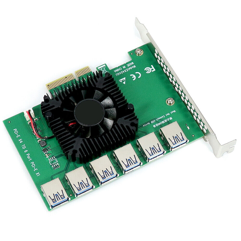 PCIE 1 to 6 PCI Express X4 Riser Card Adapter PCI-E Slot 4X to 16X USB ...