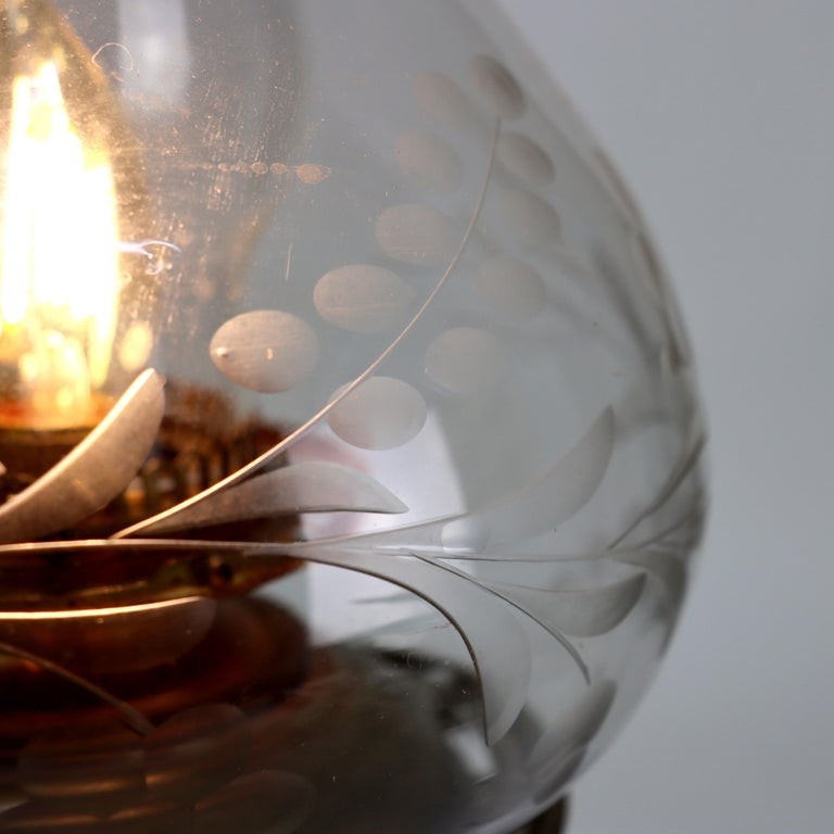 Antique Brass, Crystal & Marble Electrified Astral Lamp Etched Shade | eBay