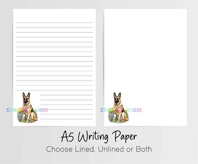 German Shepherd Dog. GSD, A5 Writing Paper Stationery Dog Gift Lined ...