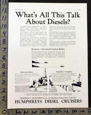 1928 HUMPHREY DIESEL CRUISER MOTORBOAT ENGINE MARINE SHIP INSERT PHOTO ...