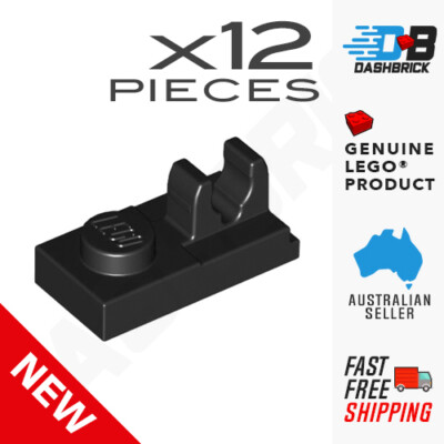 12 x LEGO® Plate, Modified 1 x 2 with Clip on Top, Vertical Grip, Black ...