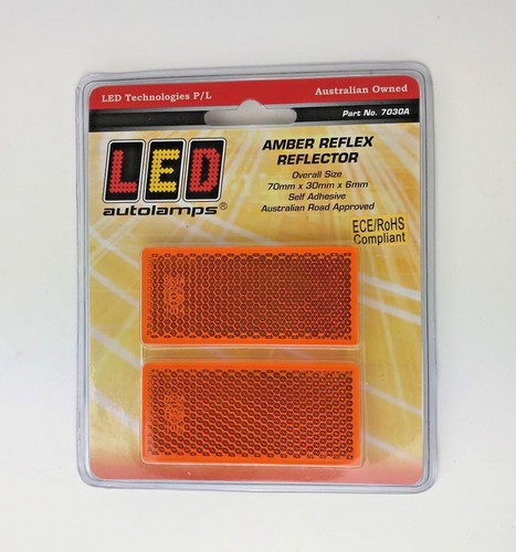 8 Amber Orange Rectangular Reflectors 70 x 30 x6mm Self Adhesive ...