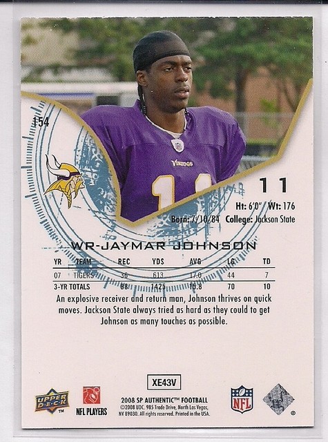 2008 SP Authentic - Rookie Authentics #154 Jaymar Johnson /1399 (RC ...