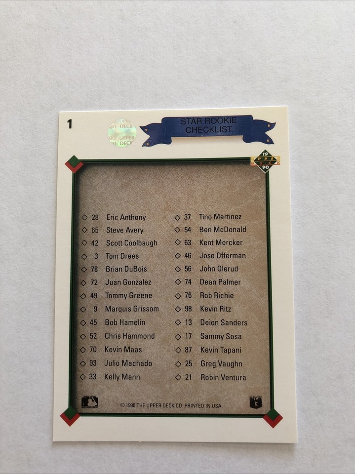 1990 Upper Deck Star Rookie Checklist card 1 | eBay