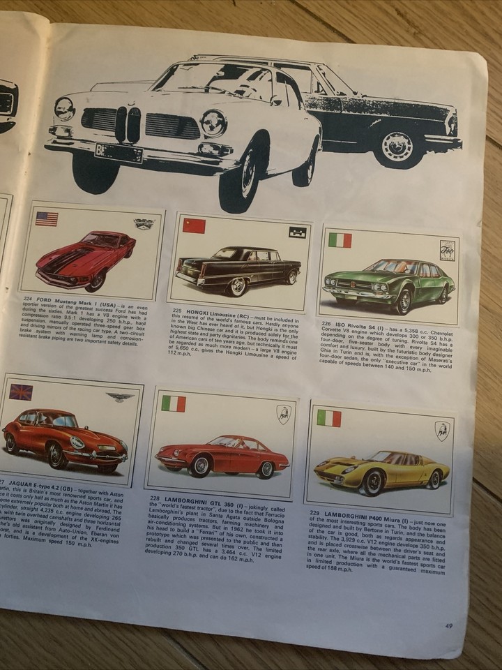 TOP SELLERS FAMOUS CARS STICKER ALBUM 1 STICKER MISSING 1970 | eBay